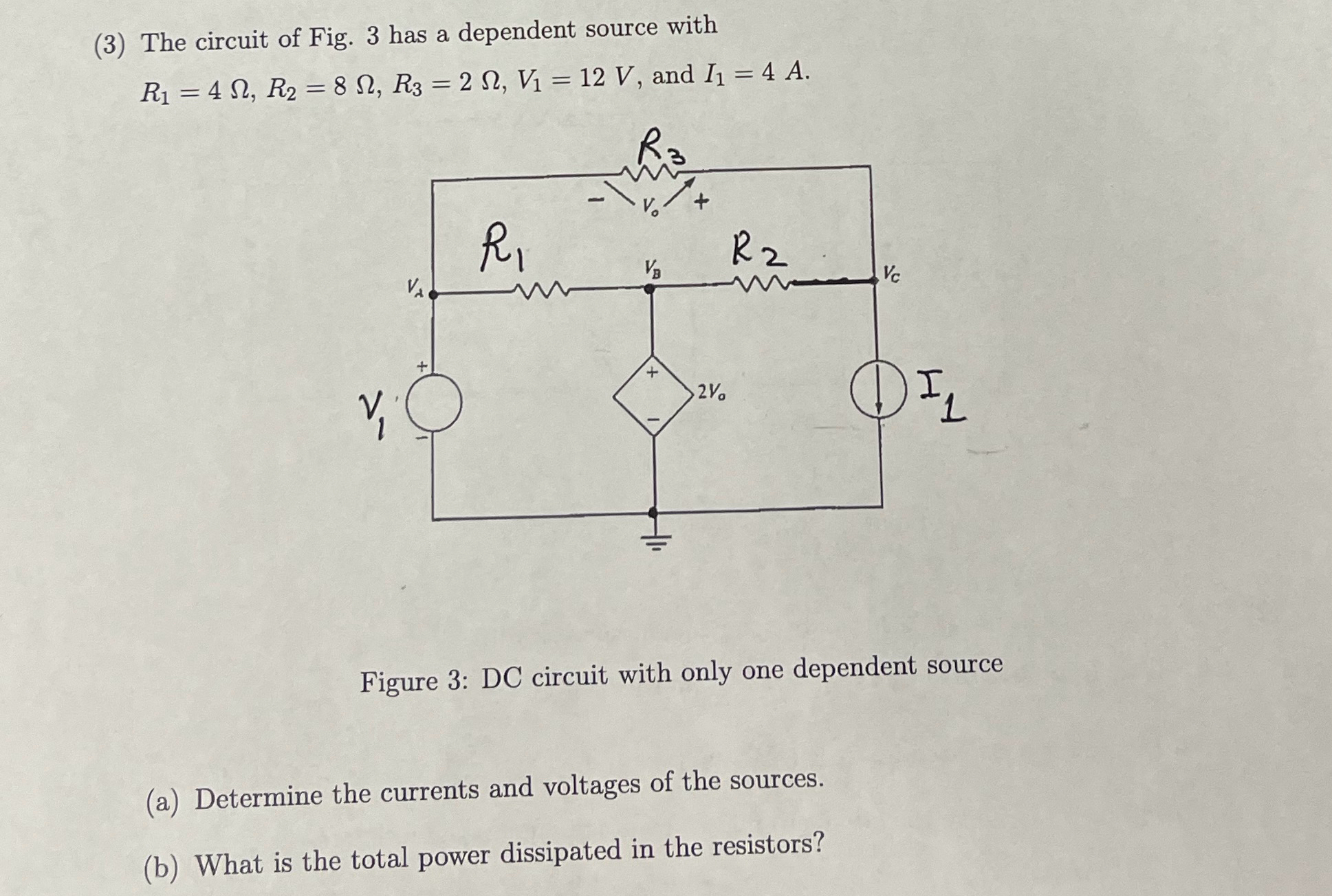 Solved (3) ﻿The circuit of Fig. 3 ﻿has a dependent source | Chegg.com