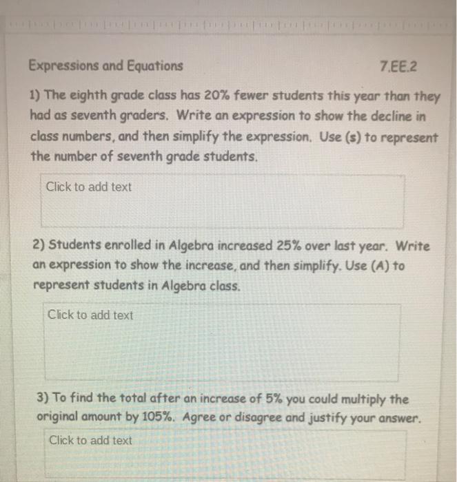 Solved Expressions and Equations 7.EE.2 1) The eighth grade | Chegg.com