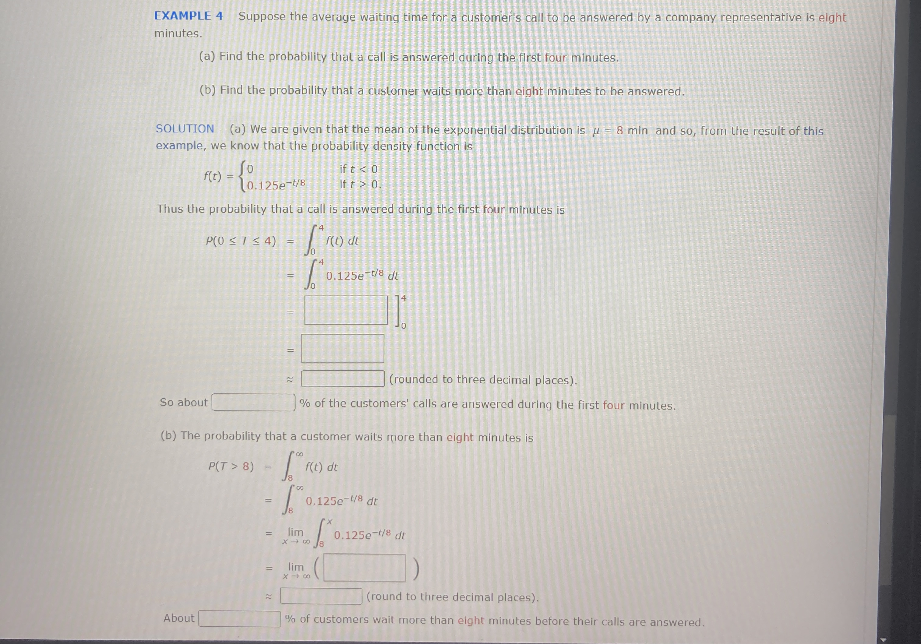 Solved EXAMPLE 4 ﻿Suppose the average waiting time for a | Chegg.com