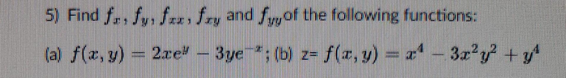 Solved 5) Find fx,fy,fxx,fxy and fyy of the following | Chegg.com
