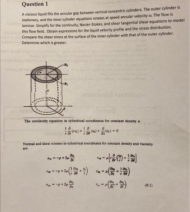 Solved A viscous liquid fills the annular gap between | Chegg.com