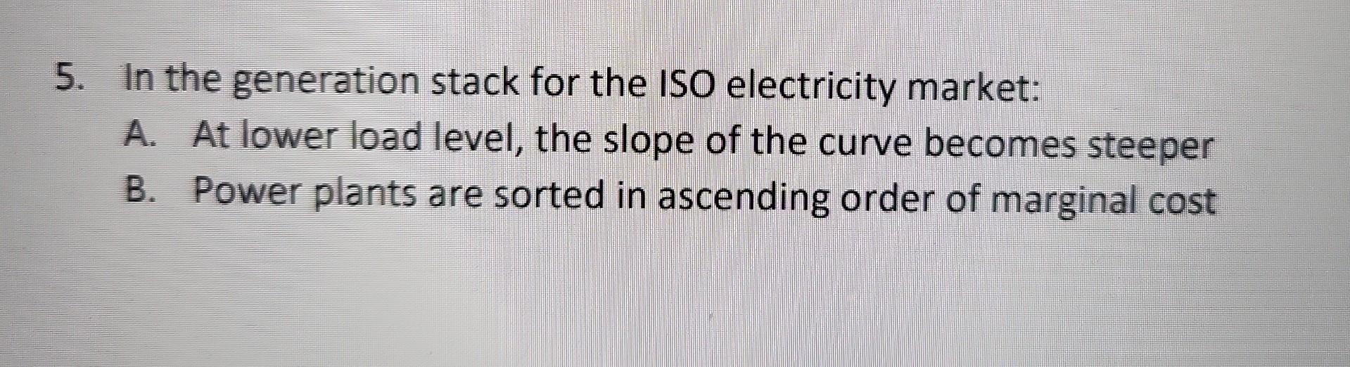 Solved 5. In the generation stack for the ISO electricity | Chegg.com