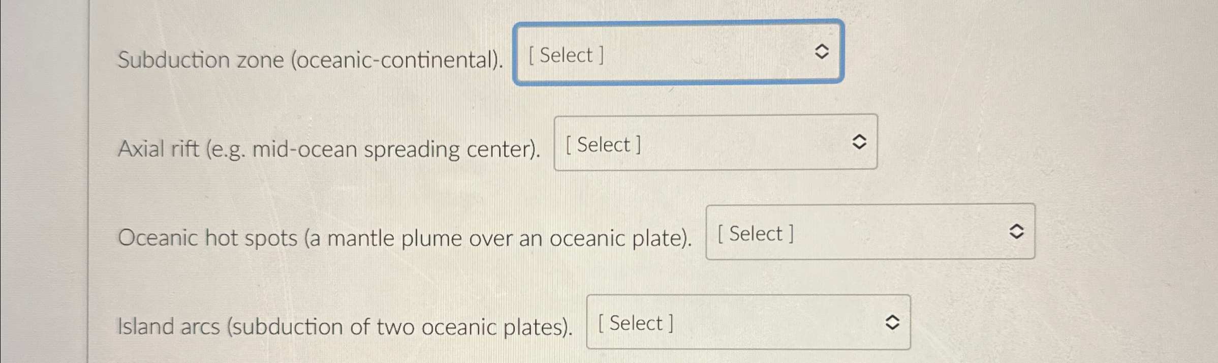 Subduction zone (oceanic-continental).Axial rift | Chegg.com