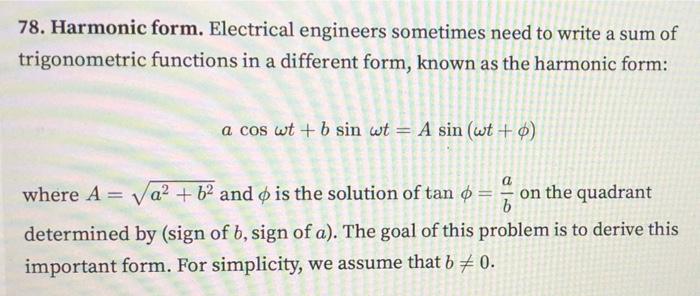 Solved 78. Harmonic form. Electrical engineers sometimes | Chegg.com