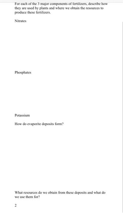 Solved For each of the 3 major components of fertilizers, | Chegg.com