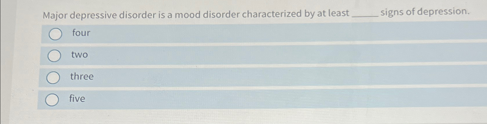 Solved Major depressive disorder is a mood disorder | Chegg.com