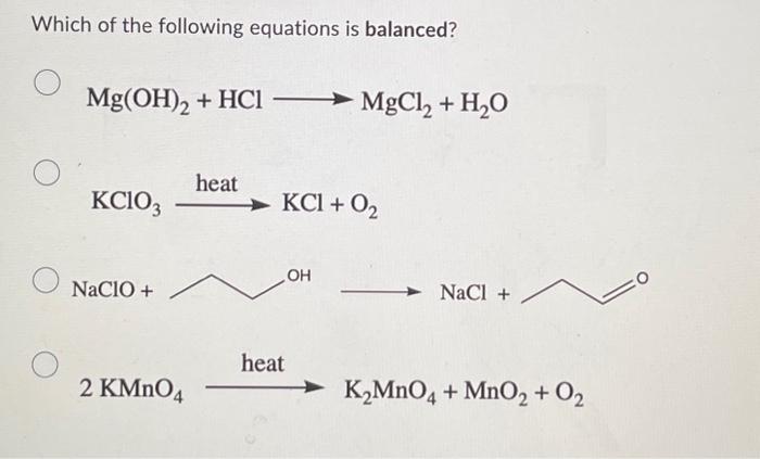 Solved Which of the following equations is balanced? | Chegg.com