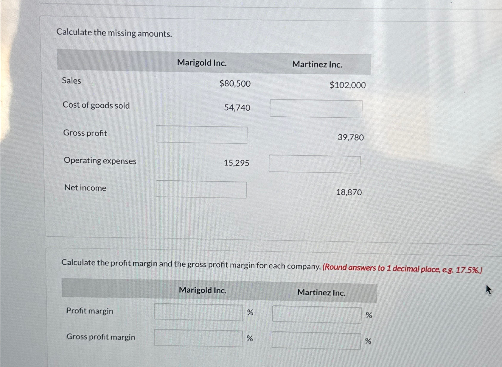 Solved Calculate the missing amounts.\table[[,Marigold | Chegg.com