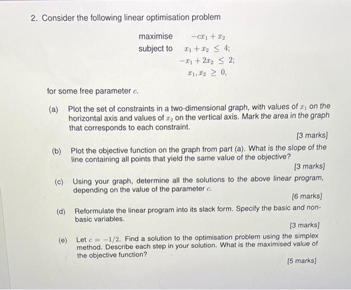 Solved 2. Consider the following linear optimisation problem | Chegg.com