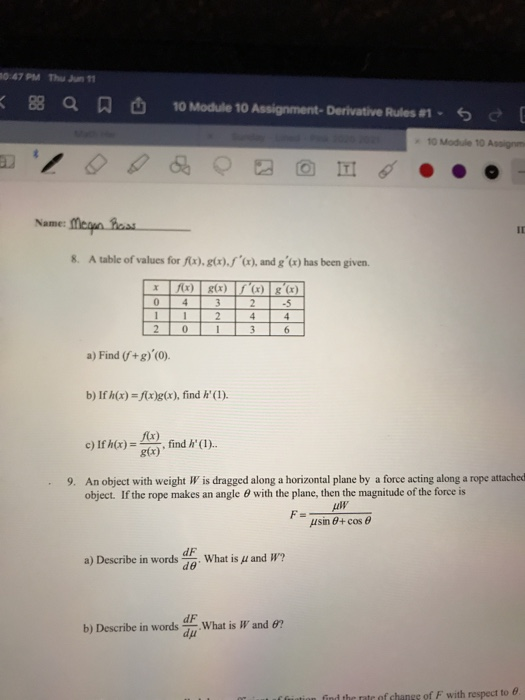 Solved 20:47 PM Thu 11 10 Module 10 Assignment-Derivative | Chegg.com