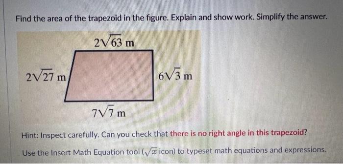 Solved find the area of the trapezoid in the figure. explain | Chegg.com