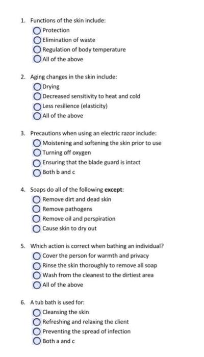 Solved 1. Functions of the skin include: Protection | Chegg.com