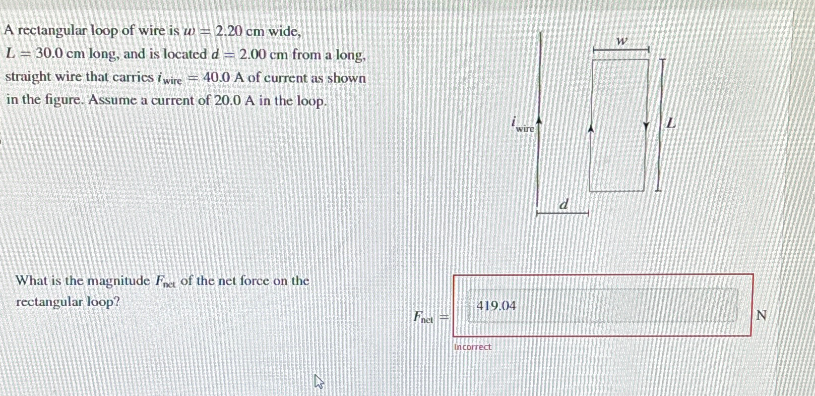 Solved A rectangular loop of wire is w=2.20cm ﻿wide, | Chegg.com