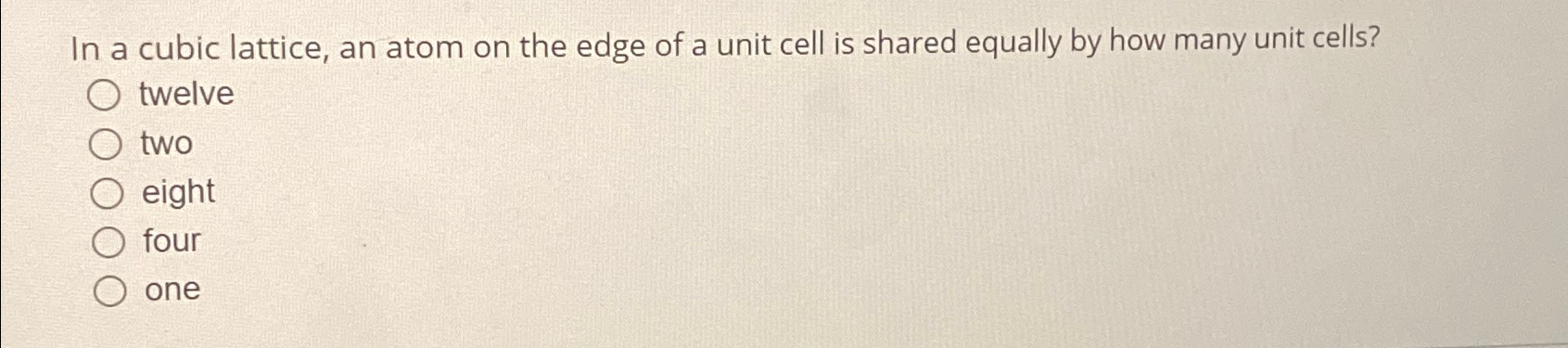 Solved In a cubic lattice, an atom on the edge of a unit | Chegg.com