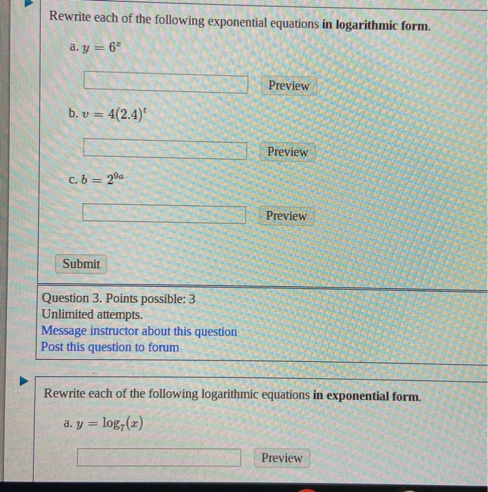 Solved Rewrite each of the following exponential equations | Chegg.com