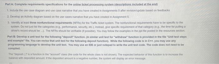 Solved Part A: Complete requirements specifications for the | Chegg.com