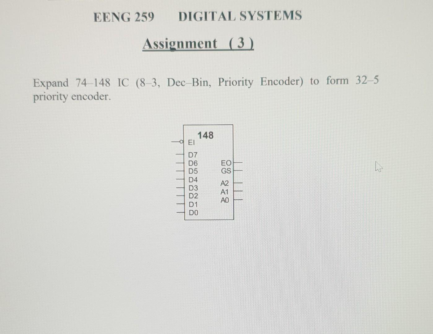 Solved Expand 74-148 IC (8-3, Dec-Bin, Priority Encoder) to | Chegg.com