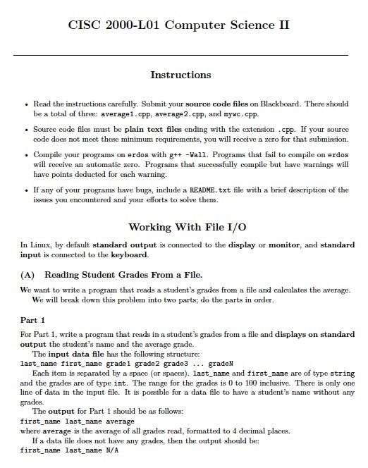 Solved Cisc 2000 L01 Computer Science Ii Instructions Read 