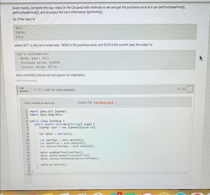 Solved Given Main0 Complete The Car Class In File Car 