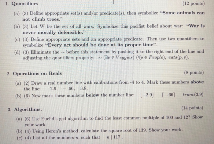 Solved 1. Quantifiers (12 points) (a) (3) Define appropriate | Chegg.com