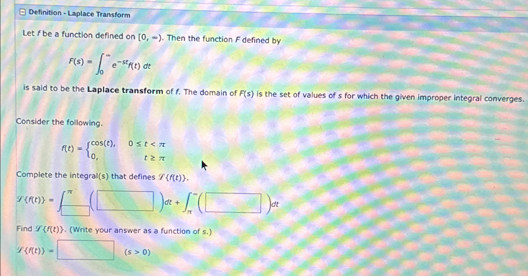 Solved Definition - ﻿Laplace TransformLet f ﻿be a function | Chegg.com