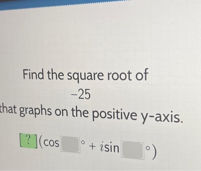Solved Find the square root of -25 that graphs on the | Chegg.com