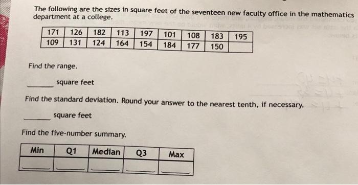 Solved The following are the sizes in square feet of the | Chegg.com