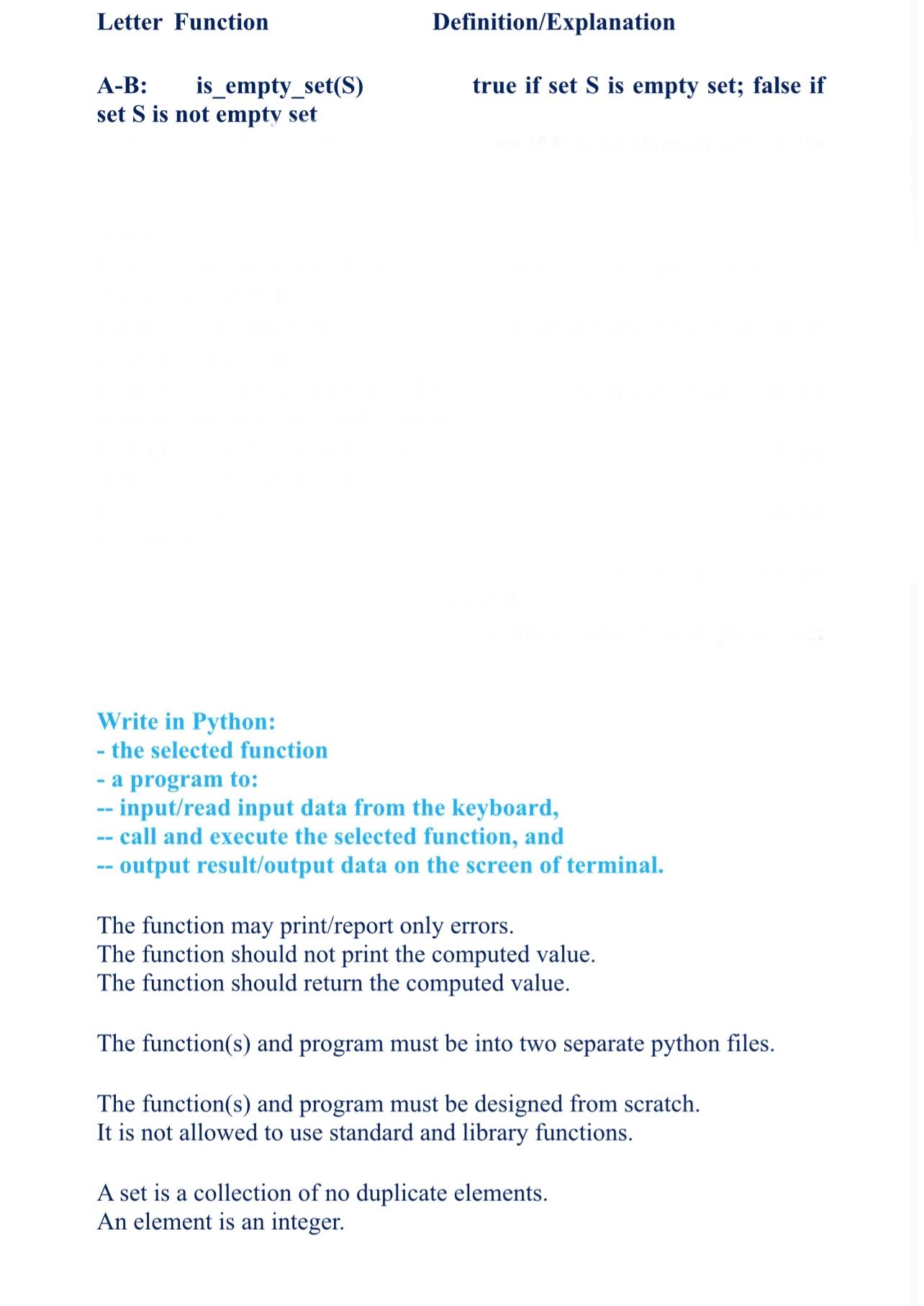 Solved Letter FunctionDefinition/ExplanationA-B: , | Chegg.com