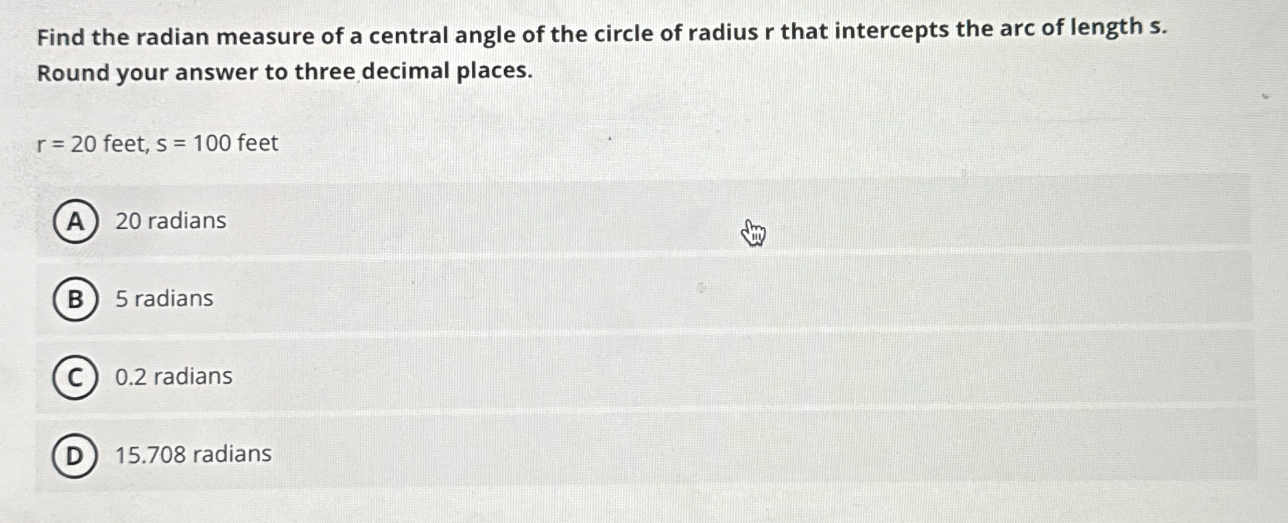 Solved Find the radian measure of a central angle of the | Chegg.com
