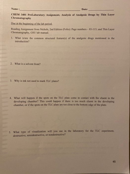 Solved Name : Date: CHEM 3401 PreLaboratory Assignment, | Chegg.com