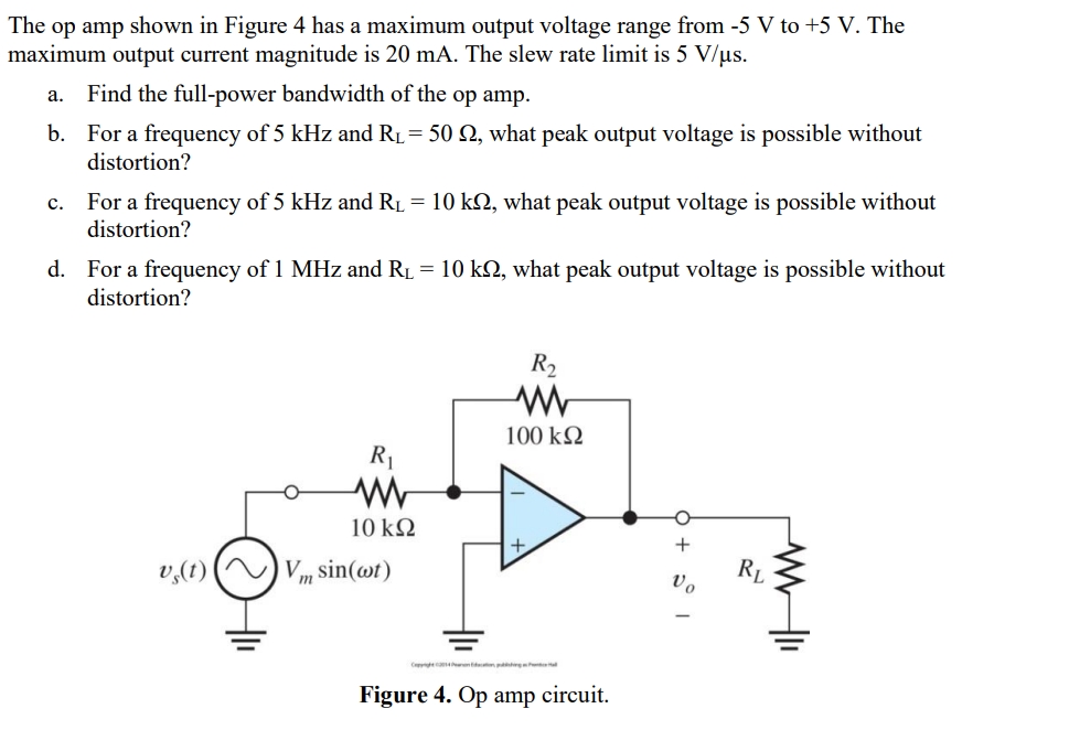 Solved The op amp shown in Figure 4 ﻿has a maximum output | Chegg.com