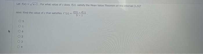Solved Let f(x)=x−1. For what value of c does f(x) satisty | Chegg.com