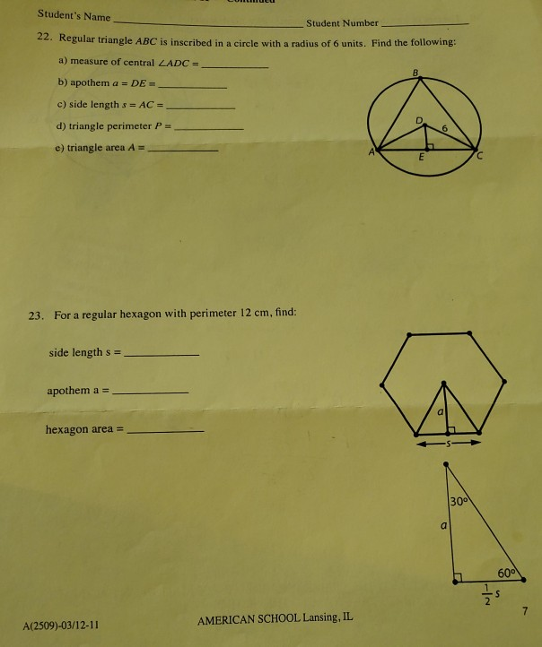 Solved Student's Name Student Number 22. Regular triangle | Chegg.com