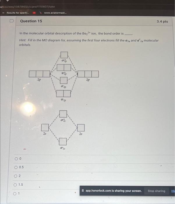 Solved In the molecular orbital description of the Be22+ | Chegg.com