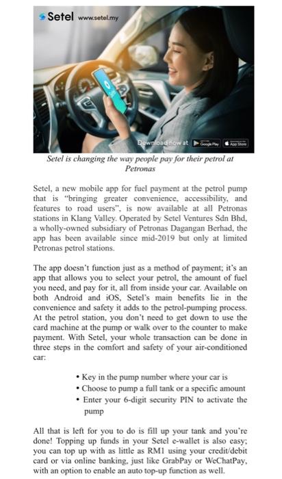 Solved Exercise 2: USE SETEL MOBILE APP TO PAY FOR FUEL | Chegg.com