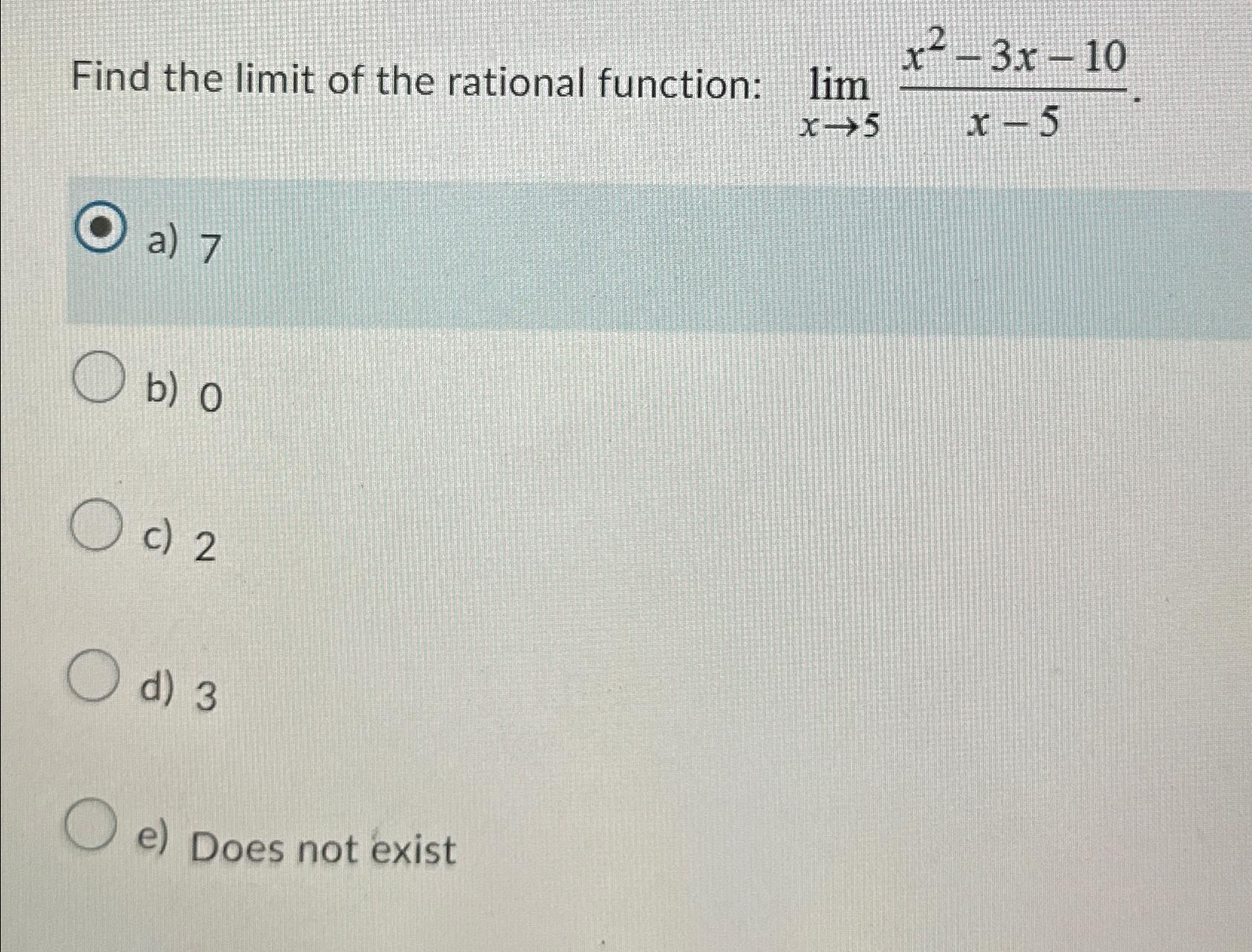 Solved Find the limit of the rational function: | Chegg.com