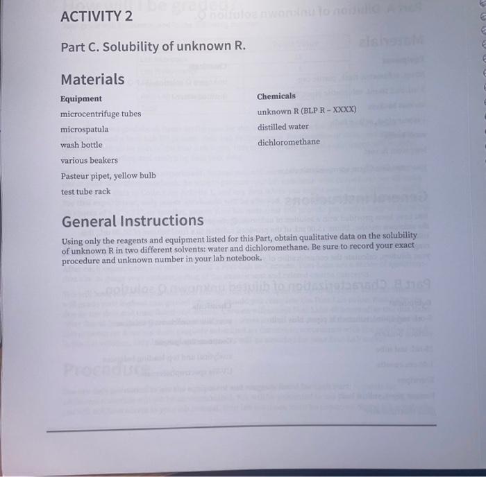 Solved Part C. Solubility of unknown R. General Instructions | Chegg.com