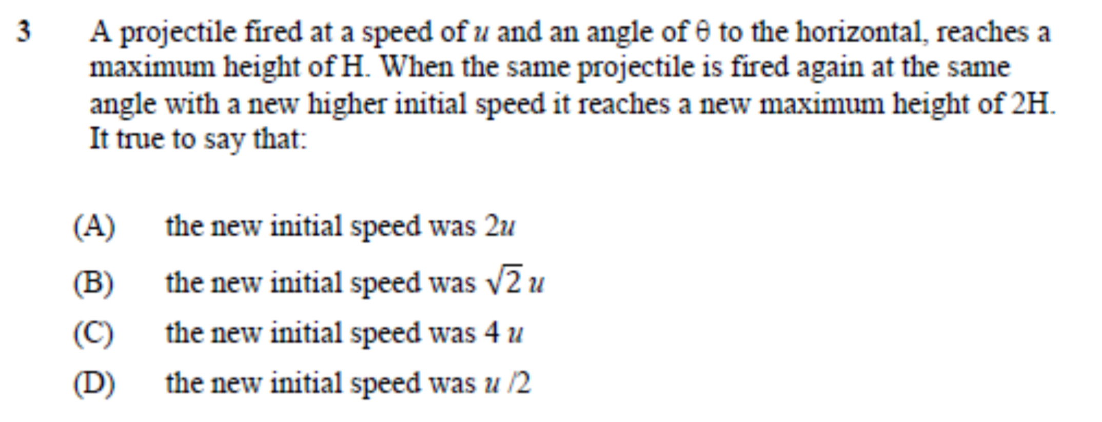 Solved 3 ﻿A projectile fired at a speed of u ﻿and an angle | Chegg.com