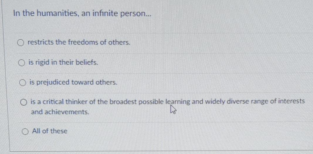 Solved In the humanities, an infinite person...restricts the | Chegg.com