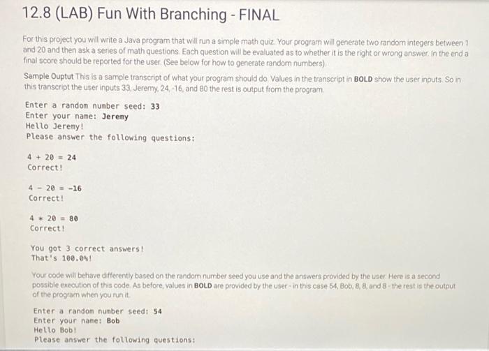 Solved 12.8 (LAB) Fun With Branching - FINAL For this | Chegg.com