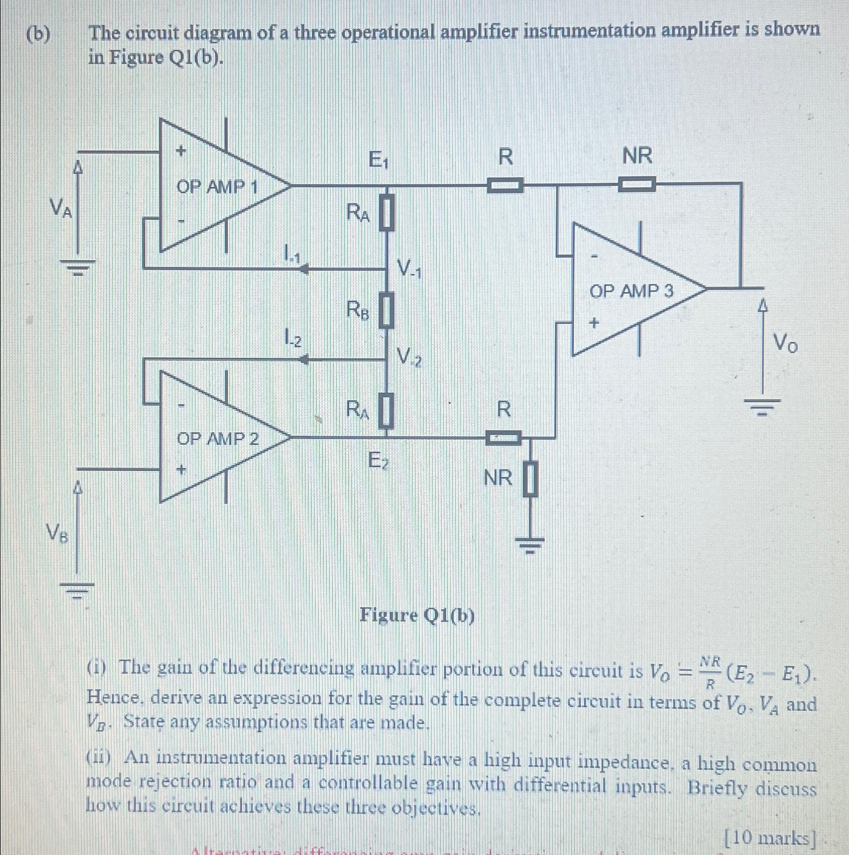 Solved (b) ﻿The circuit diagram of a three operational | Chegg.com