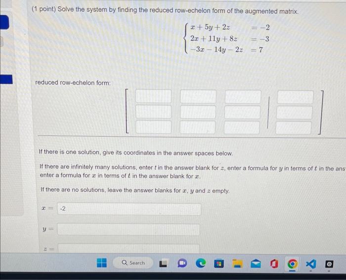 Solved (1 point) Solve the system by finding the reduced | Chegg.com