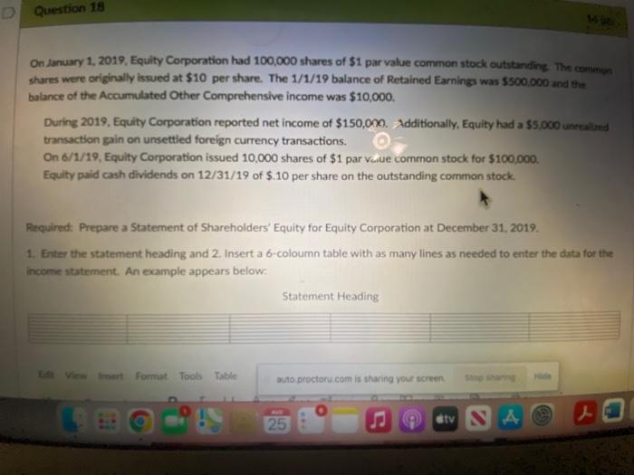 On Lanuary 1. 2019, Equity Corporation had 100,000 | Chegg.com