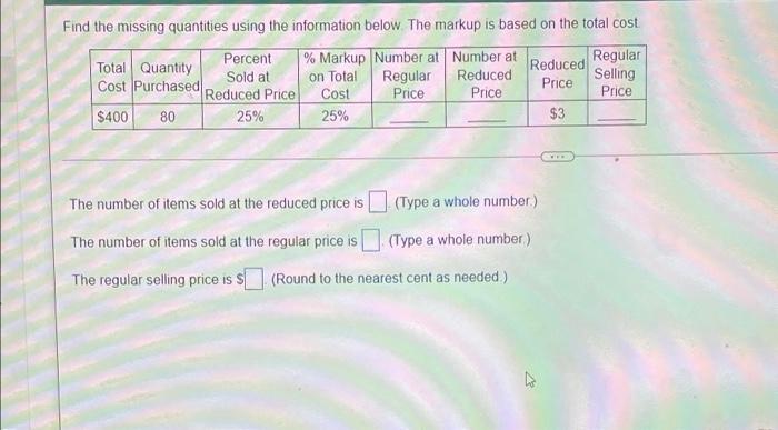 Solved Find the missing quantities using the information | Chegg.com