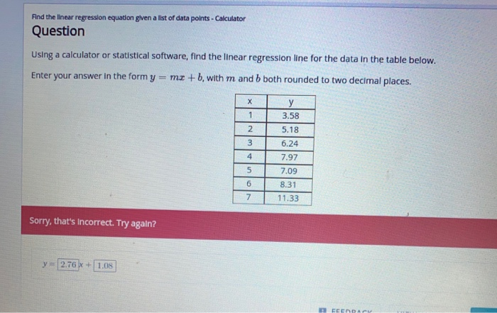 Solved And The Linear Regression Equation Gven A List Of Chegg