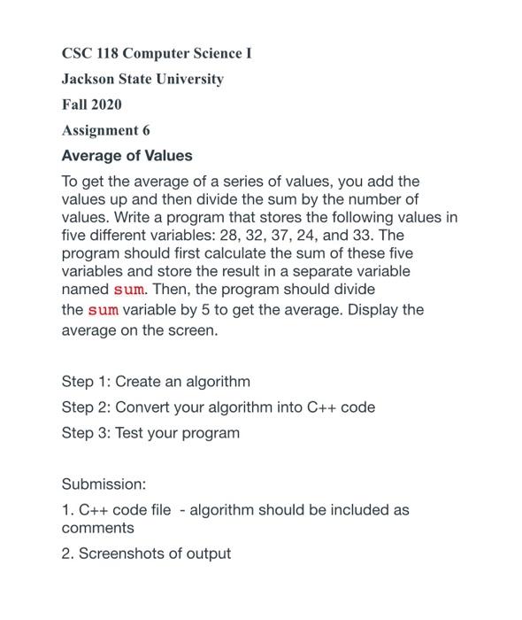 Solved Csc 118 Computer Science I Jackson State University