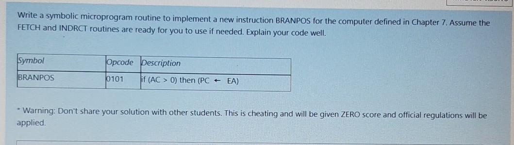 Solved Write a symbolic microprogram routine to implement a | Chegg.com