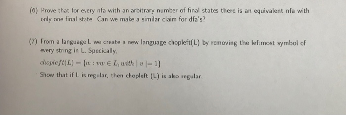 Solved (6) Prove that for every nfa with an arbitrary number | Chegg.com