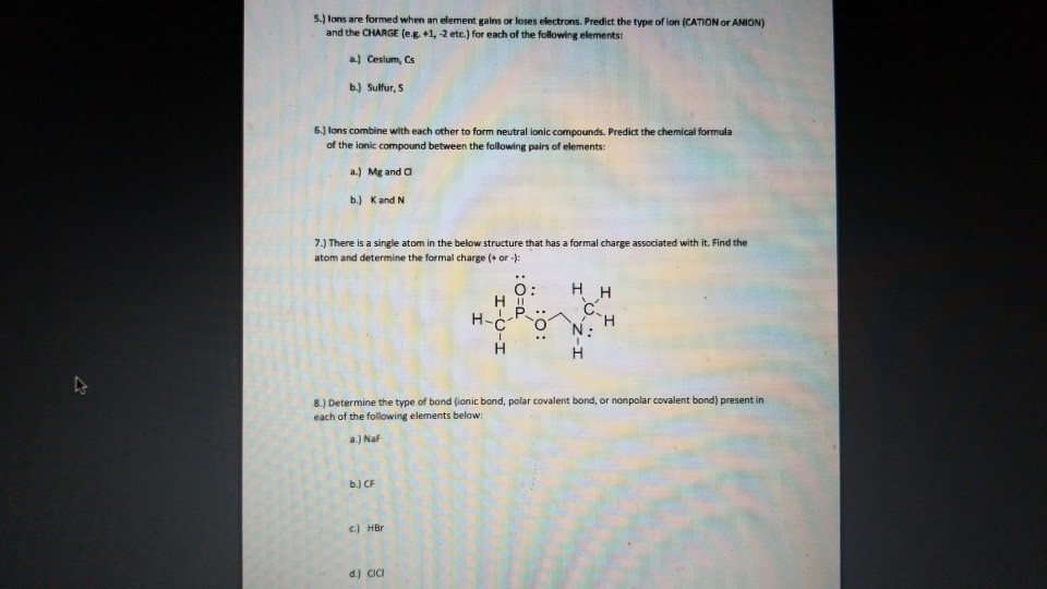 Solved 1.) How many valence electrons do each of the | Chegg.com