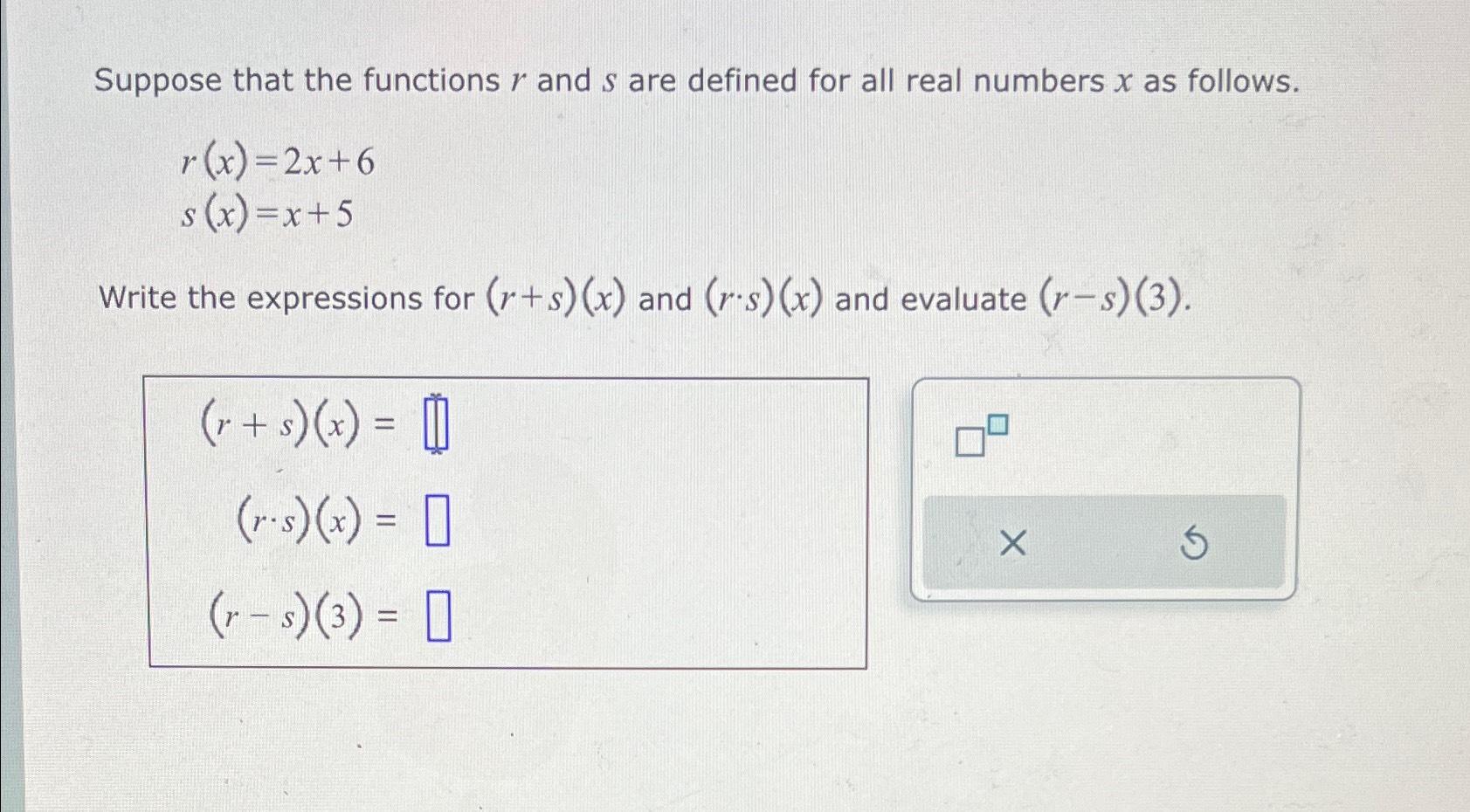 Solved Suppose that the functions r ﻿and s ﻿are defined for | Chegg.com